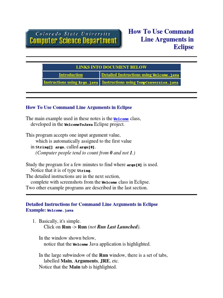 How To Use Command Line Arguments In Eclipse Pdf Parameter Computer Programming Command 8343