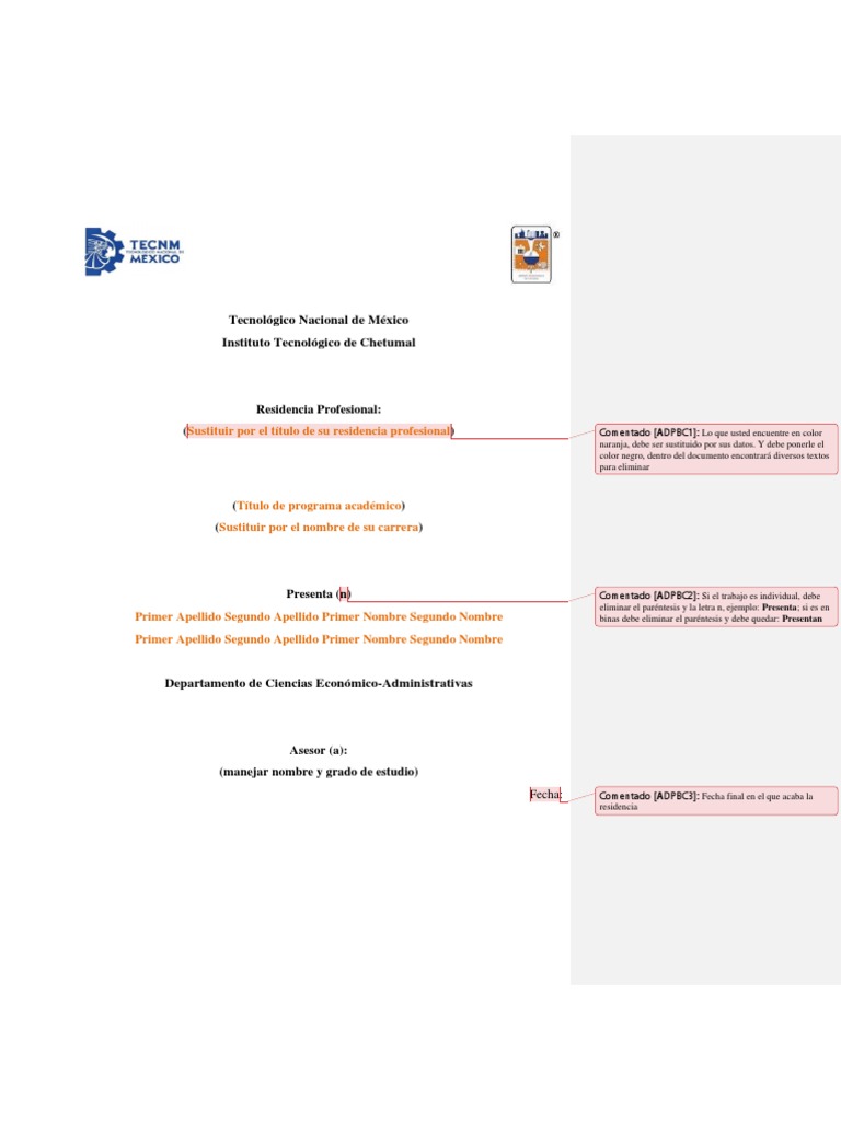 Guía de Llenado de Residencia Profesional | PDF | Estilo apa | Palabra