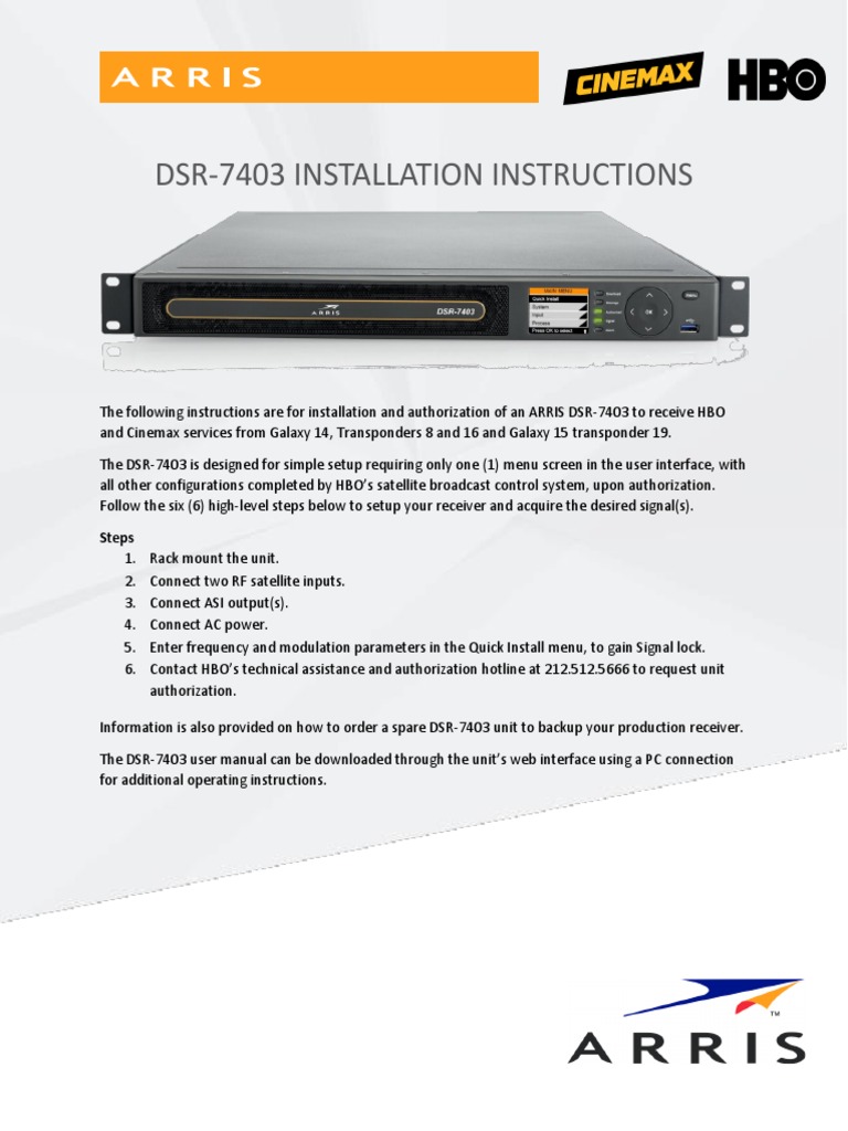 ARRIS DSR-7403 Installation Instructions - V2 | PDF | Satellite Television | Broadcasting