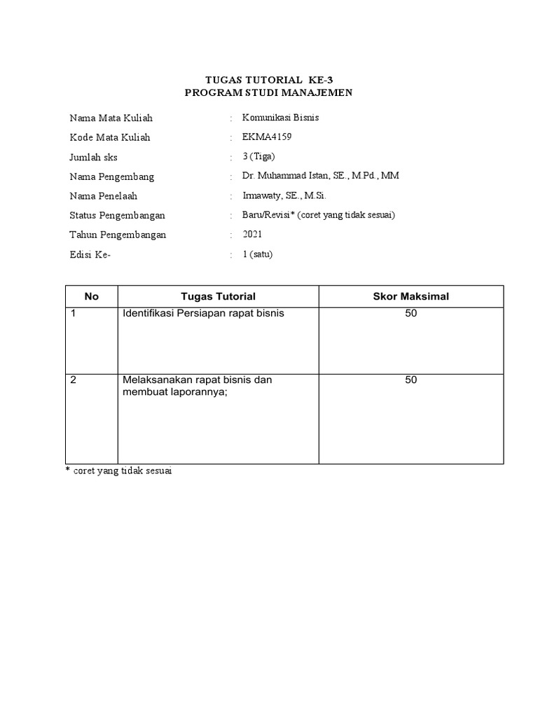 Tugas Tutorial Ke-3 Program Studi Manajemen | PDF