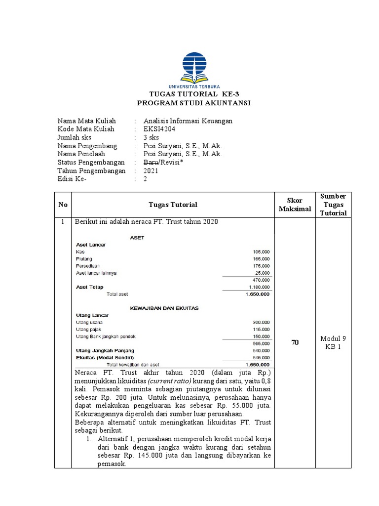 Tugas Tutorial Ke-3 Program Studi Akuntansi | PDF