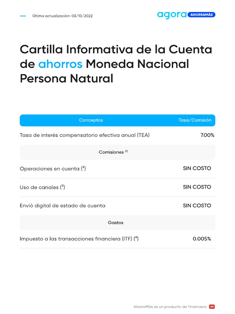 Cartilla Informativa de La Cuenta de Moneda Nacional Persona Natural Ahorros | Descargar gratis ...