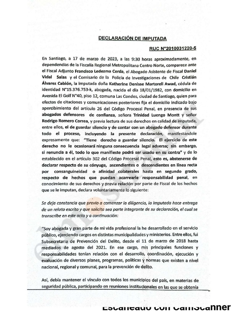 Declaración Como Imputada de Katherine Martorell | PDF