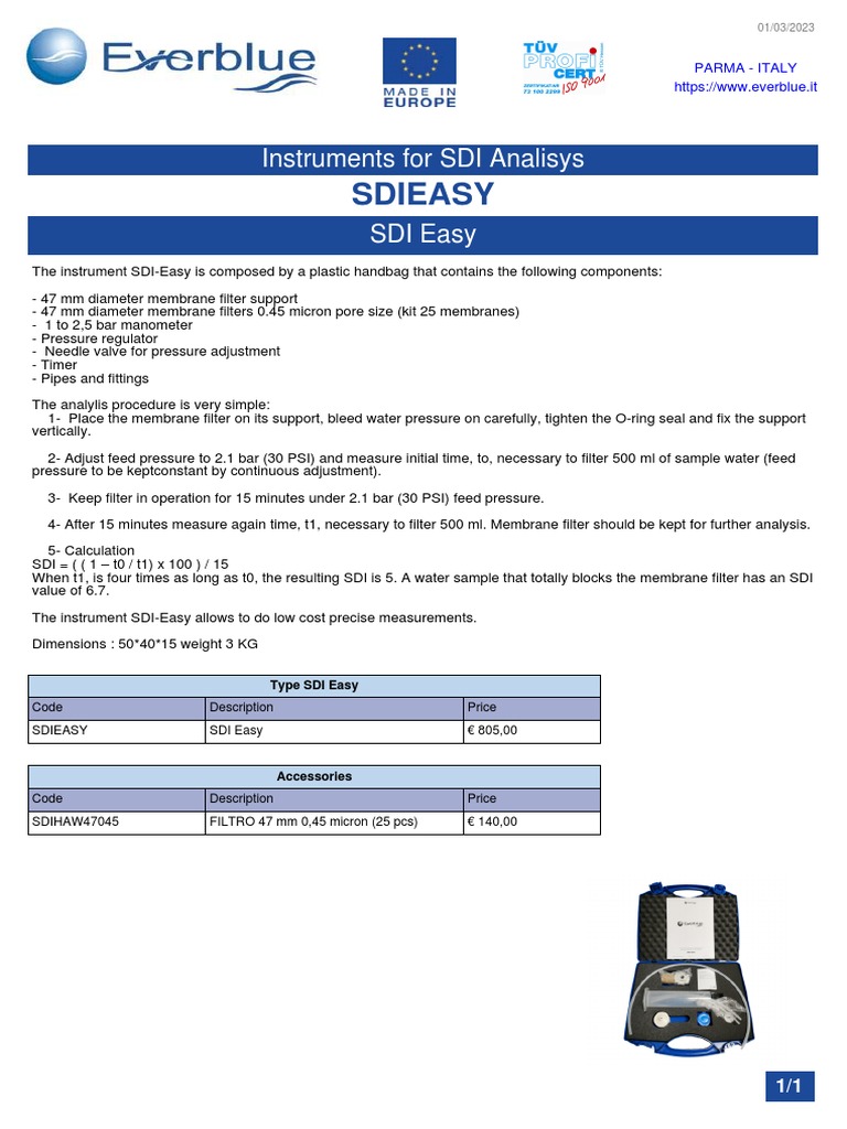 SDI Easy Water Analysis Instrument | PDF