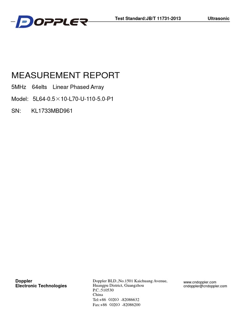 Measurement Report: 5Mhz 64elts Linear Phased Array Model: 5L64-0.5×10 ...