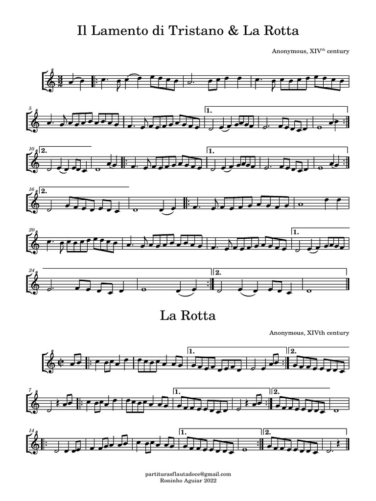 Il Lamento Di Tristano & La Rotta: Anonymous, XIV Century | PDF