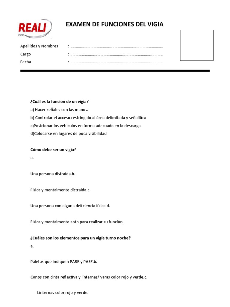 Examen de Funciones Del Vigia: ¿Cuál Es La Función de Un Vigía? | PDF