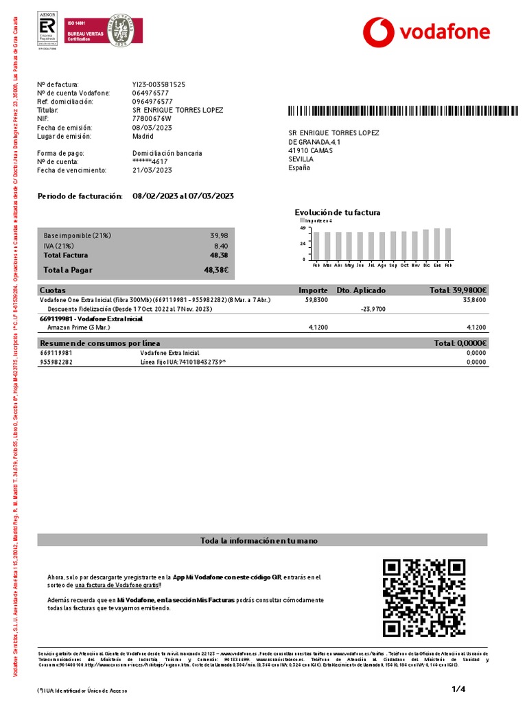 Factura Vodafone Marzo 2023 Detallada | PDF | Telefonía móvil ...
