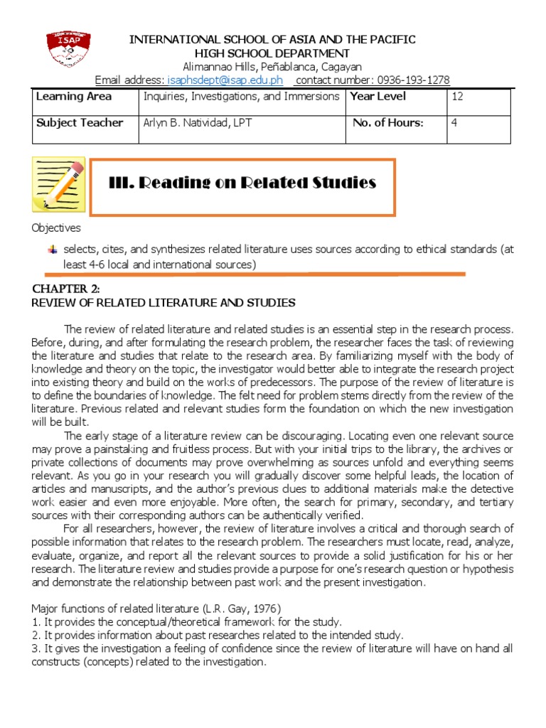 III. Reading On Related Studies: Isaphsdept@isap - Edu.ph | Download ...