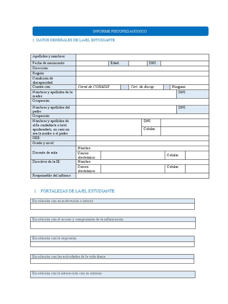 Esquema Informe Psicopedagógico | PDF