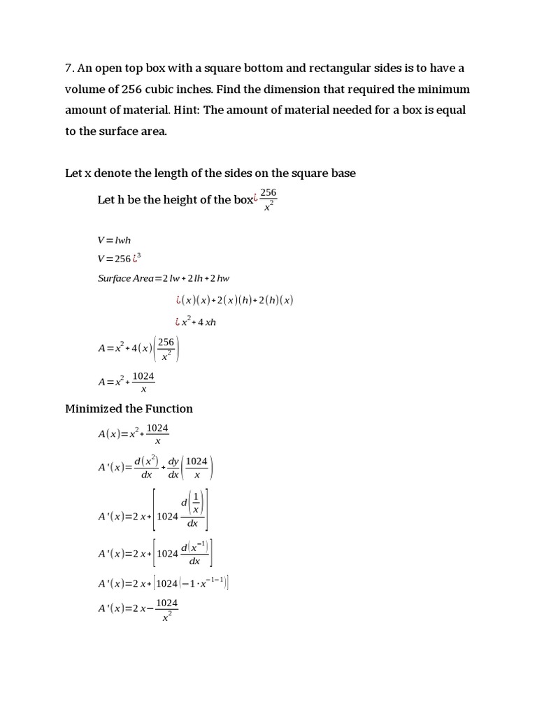 X V LWH V 256 Surface Area 2lw+2lh+2hw | Download Free PDF | Equations | Pi