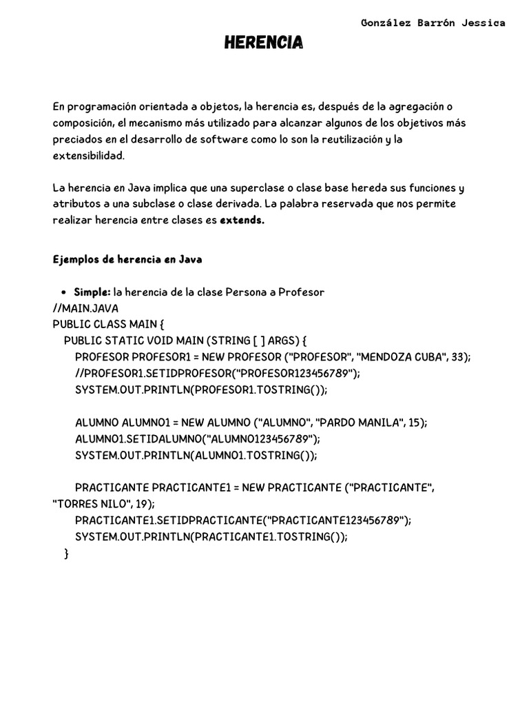 Herencia en Java: Ejemplos y Tipos | PDF | Informática