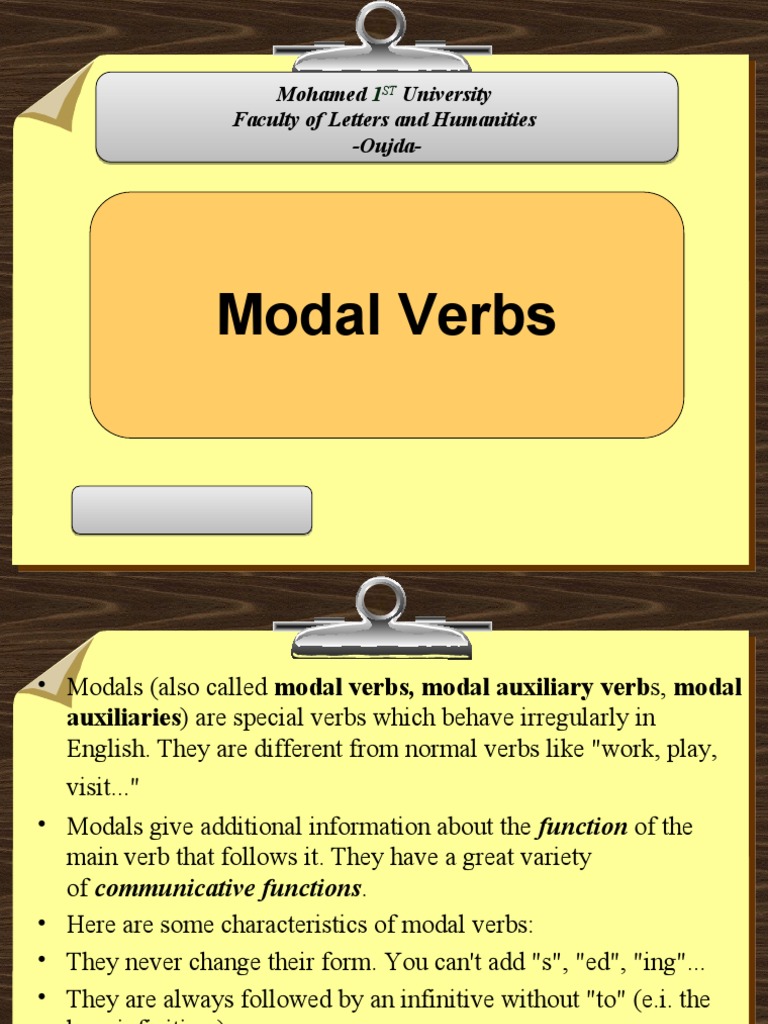 Modal Verbs: Mohamed University Faculty of Letters and Humanities ...