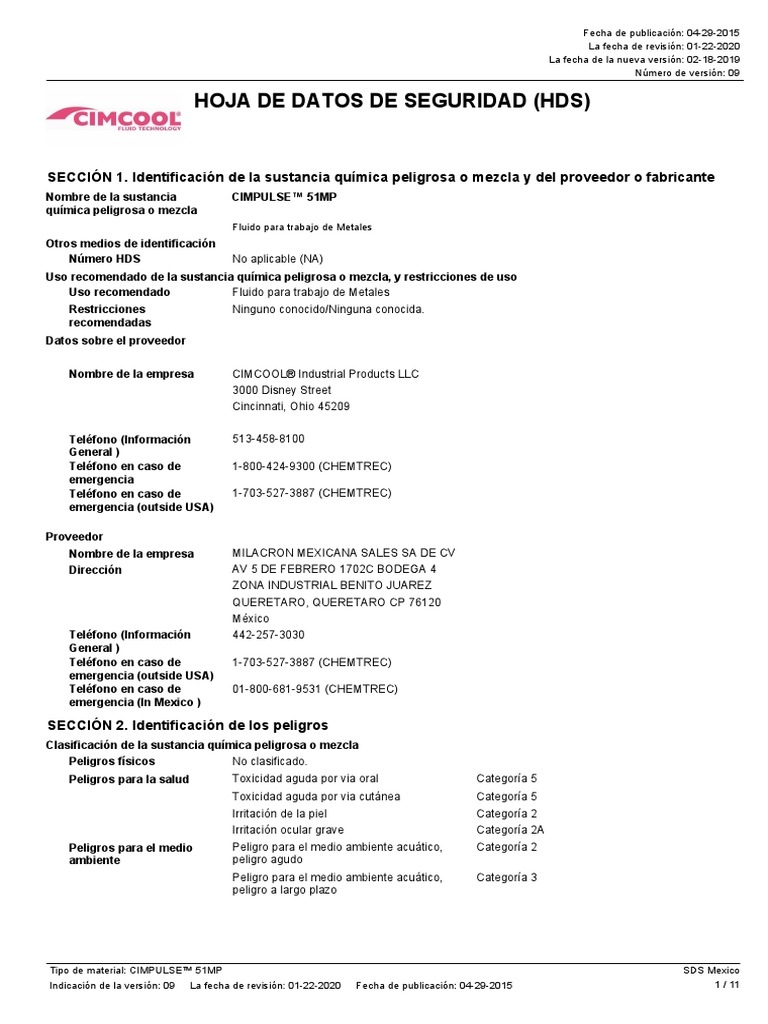 Cimpulse 51MP SDS MX | PDF | Agua | Residuos