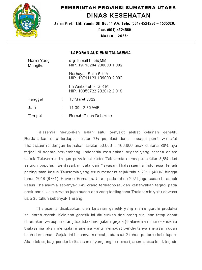 Laporan Audiensi Talasemia | PDF | Pengembangan Diri