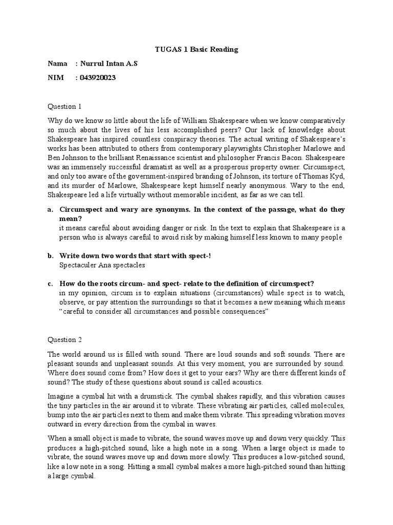 TUGAS 1 BASIC READING - Nurrul Intan | PDF