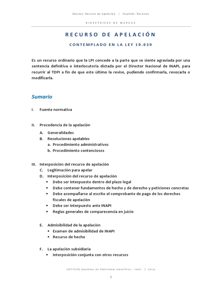Recurso Apelación INAPI | PDF | Apelación | Sentencia (ley)