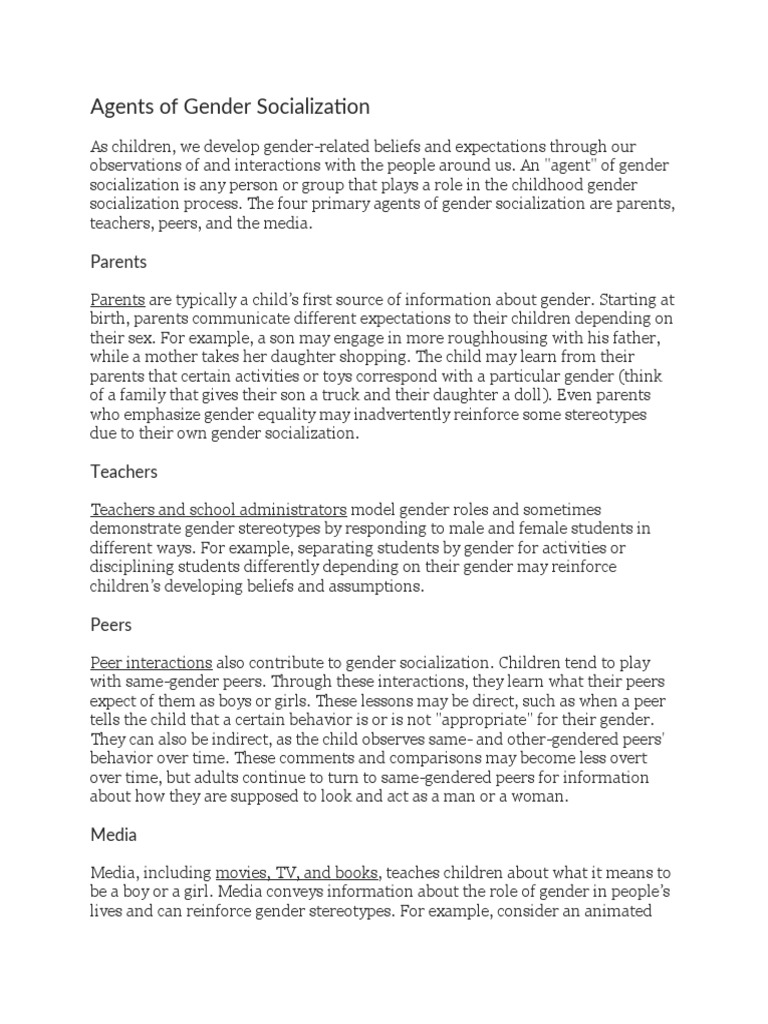 Agents of Gender Socialization | Download Free PDF | Gender | Gender Studies