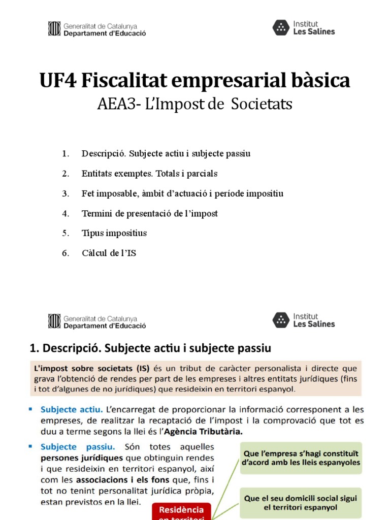 UF4 Fiscalitat Empresarial Bàsica: AEA3-L'Impost de Societats | PDF