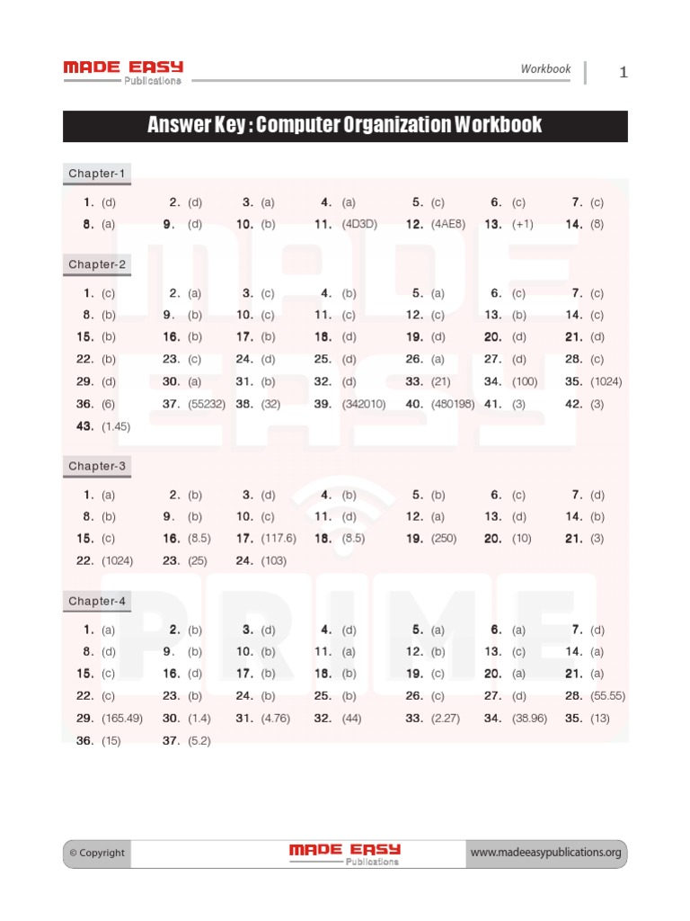 Answer Key: Computer Organization Workbook: Chapter-1 | PDF