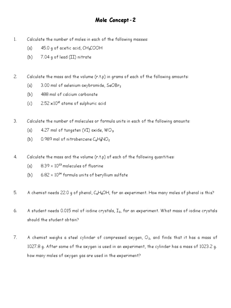Chem Mole Practice Worksheet 2 | PDF | Science & Mathematics ...