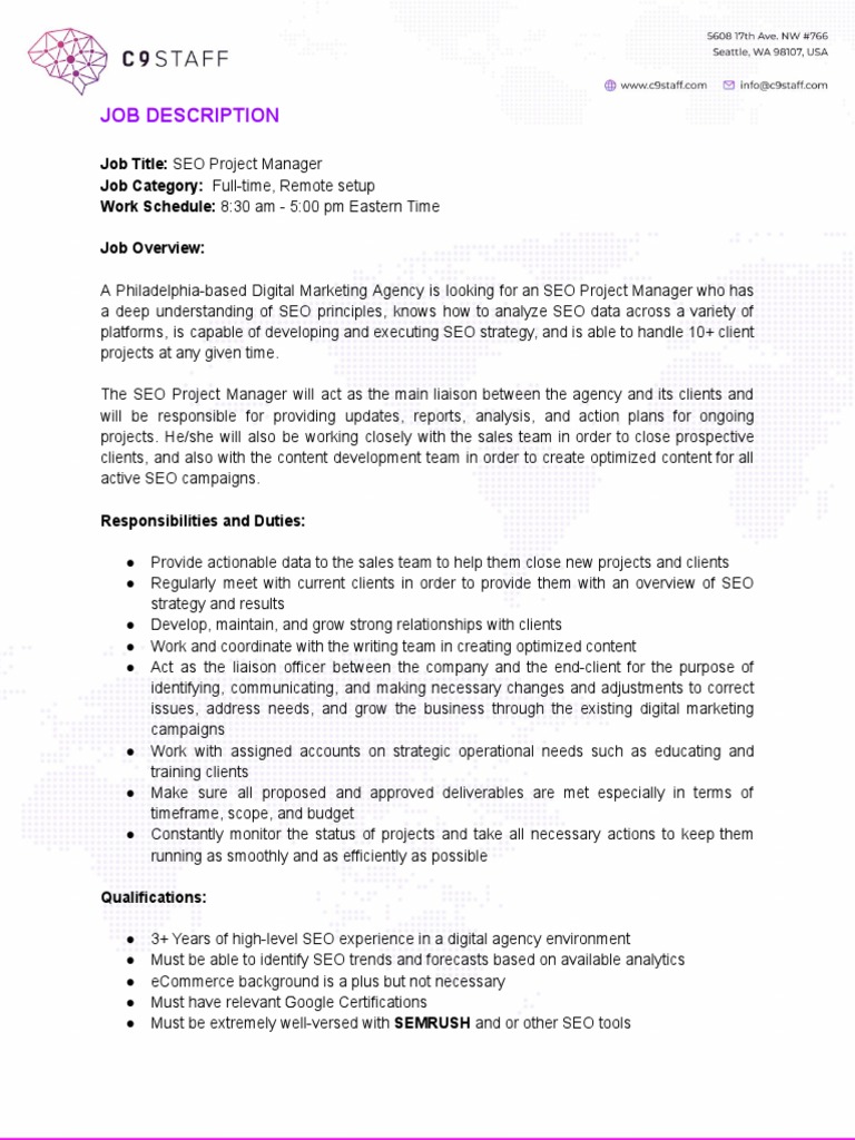 Job Description | PDF | Search Engine Optimization | Digital Marketing