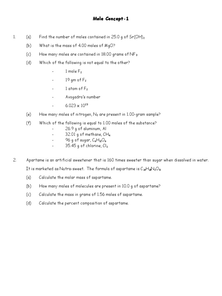 Chem Mole Practice Worksheet | PDF