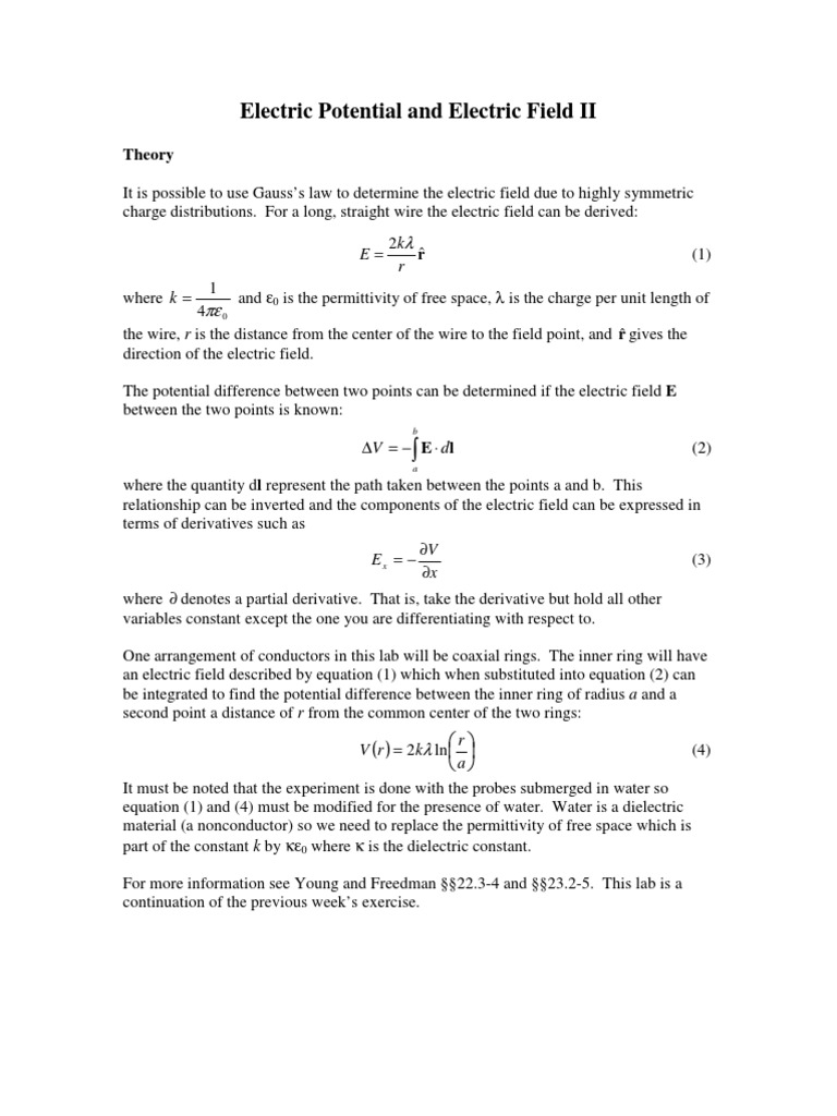 Lab 4 Electric Potential | PDF | Electric Field | Derivative