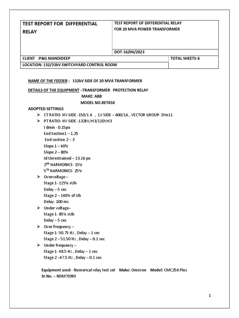 RET 650 REPORT - 132kV CRP | Download Free PDF | Transformer | Voltage