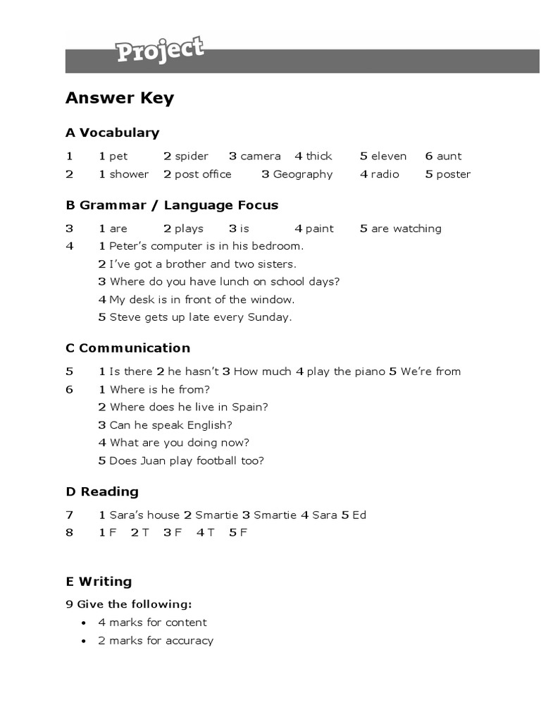 Vocabulary and Grammar Answer Key | PDF