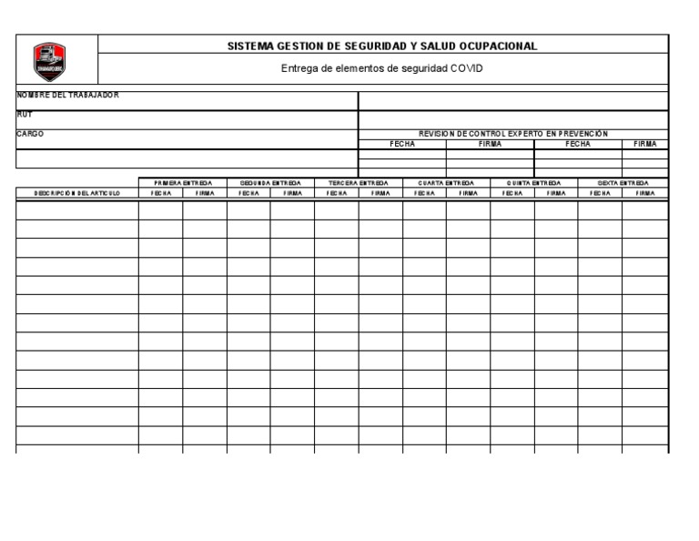 Formato Registro Entrega de Insumos COVID | PDF
