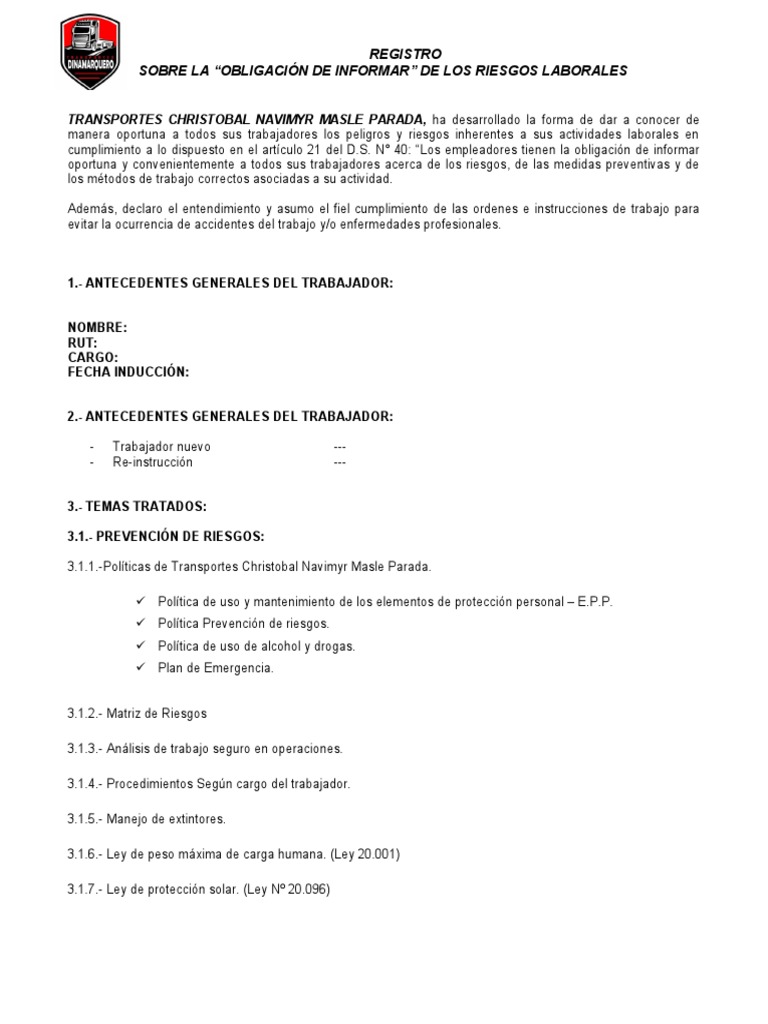 Obligación de Informar Riesgos Laborales | PDF | Ultravioleta | Residuos