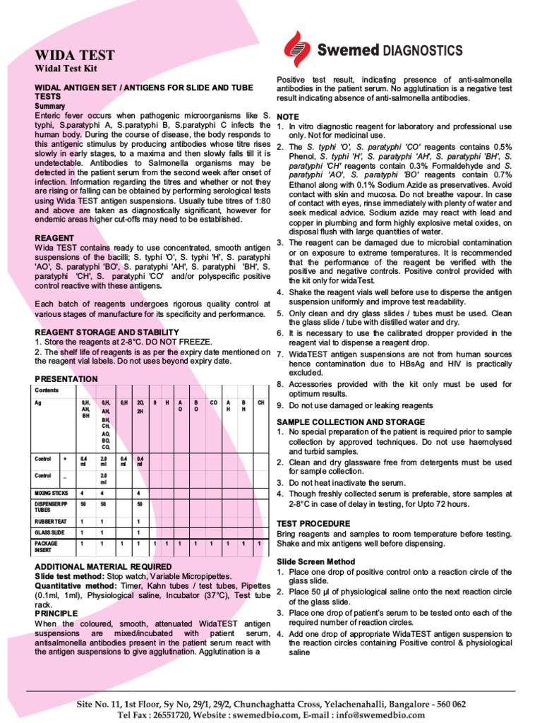 Widal 8x5ml | PDF | Serology | Infection