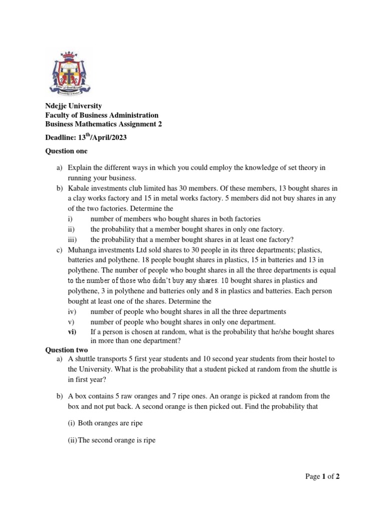 Business Math Assignment2 | PDF | Probability | Mathematics