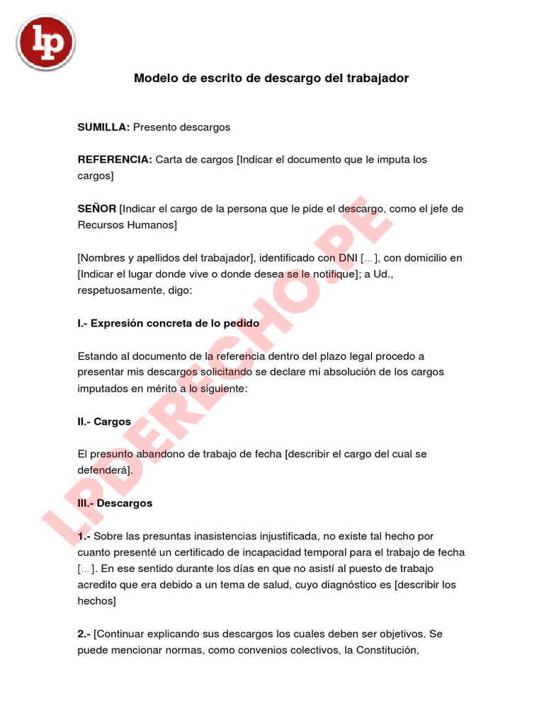 modelo de descargo seguridad | PDF