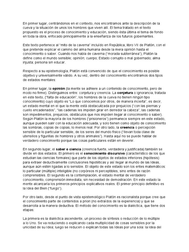 Comentario Platón 2 Bach | PDF | Conocimiento | Platón