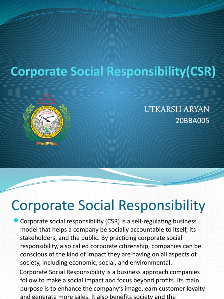 Corporate Social Responsibility (CSR) : Utkarsh Aryan 20BBA005 | PDF ...