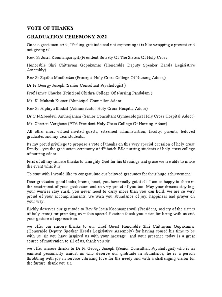 Vote of Thanks Graduation Ceremony 2022 | PDF | Lifestyle