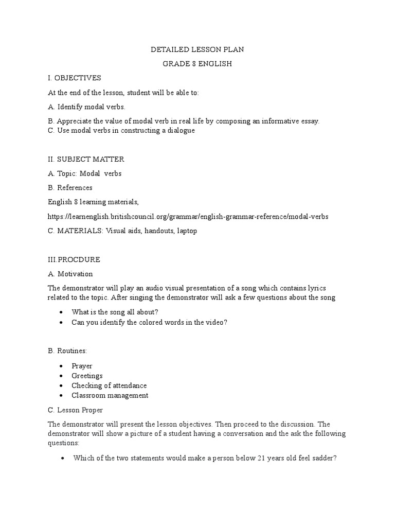 Detailed Lesson Plan | PDF | Lesson Plan | Teachers