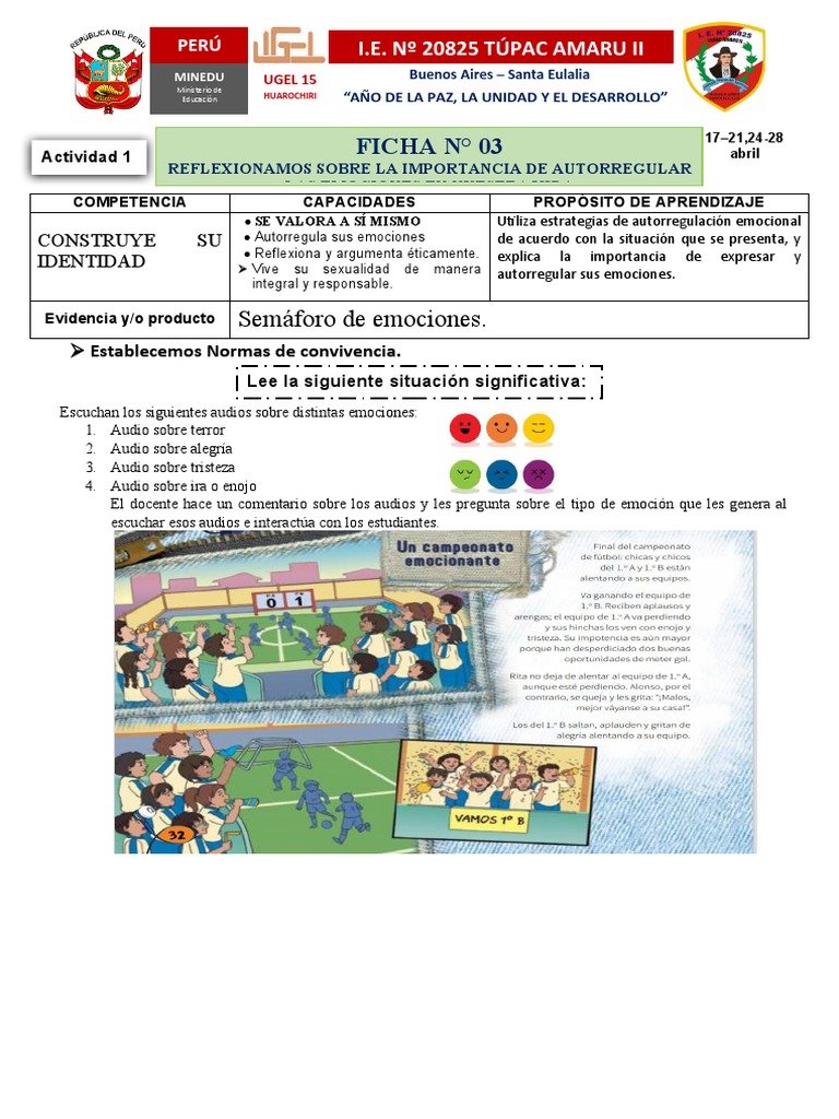 Ficha 03 La Importancia de Autoregular Las Emociones 1 Sec DPCC | PDF | Las emociones | Grupo social