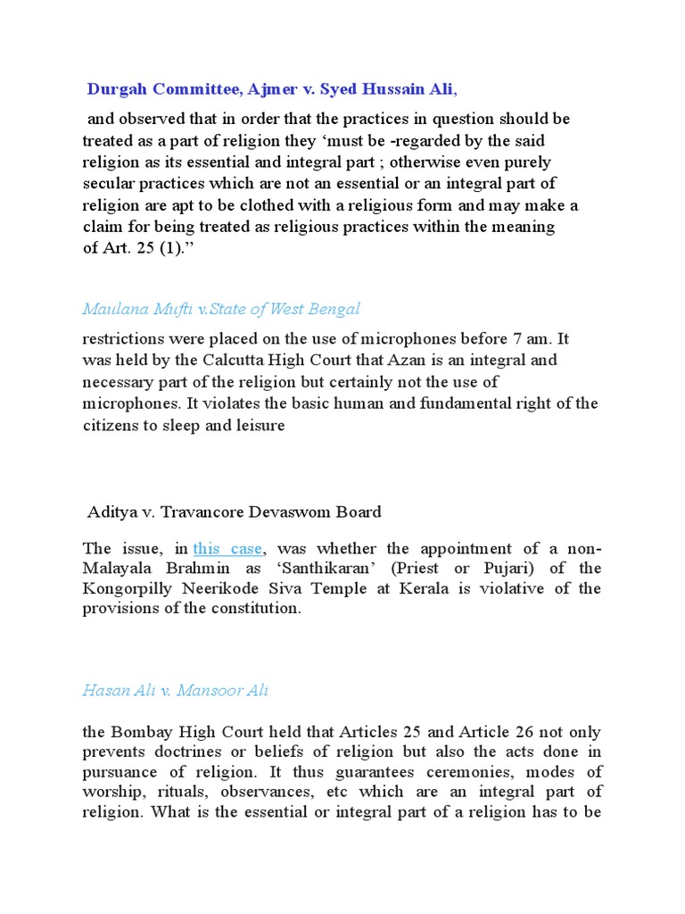 Durgah Committee, Ajmer v. Syed Hussain Ali,: Maulana Mufti V.state of ...