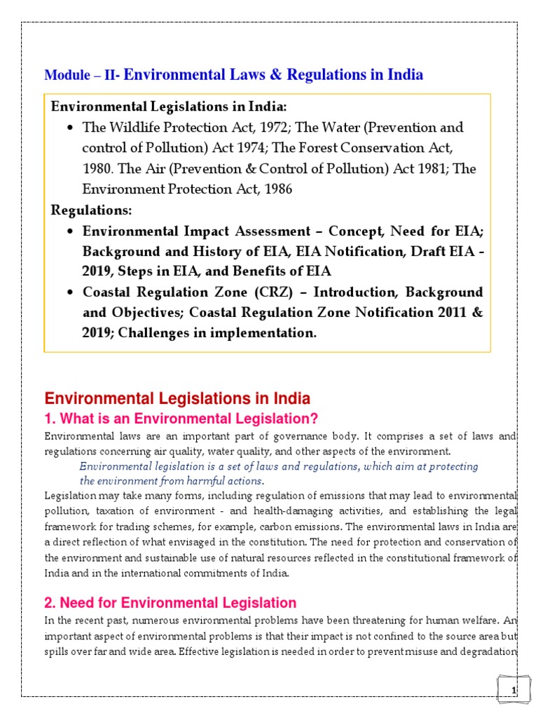 Environmental Laws & Regulations in India | PDF | Environmental Impact ...