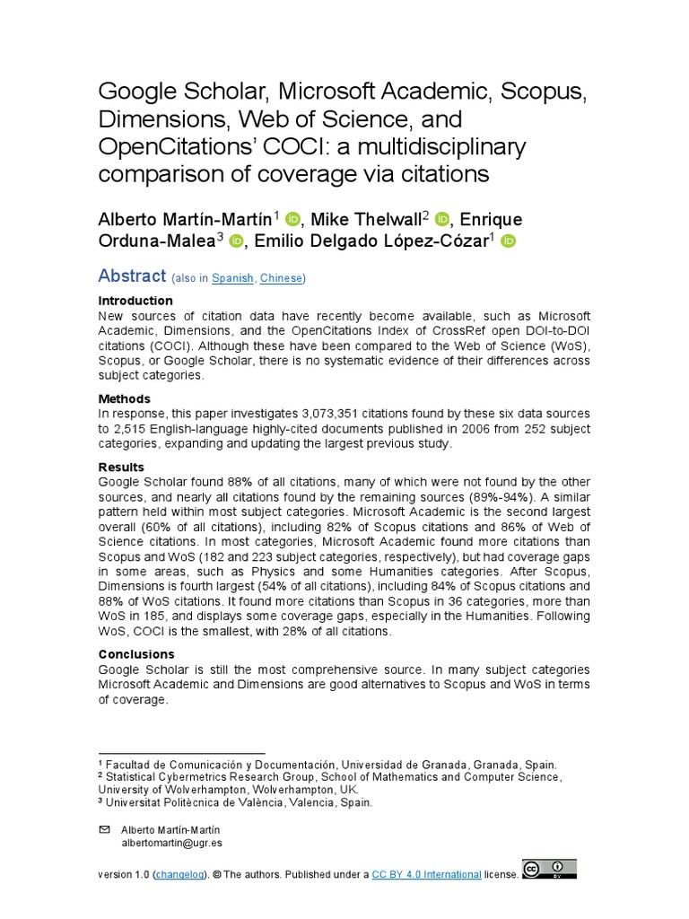 Google Scholar, Microsoft Academic, Scopus, Dimensions, Web of Science ...