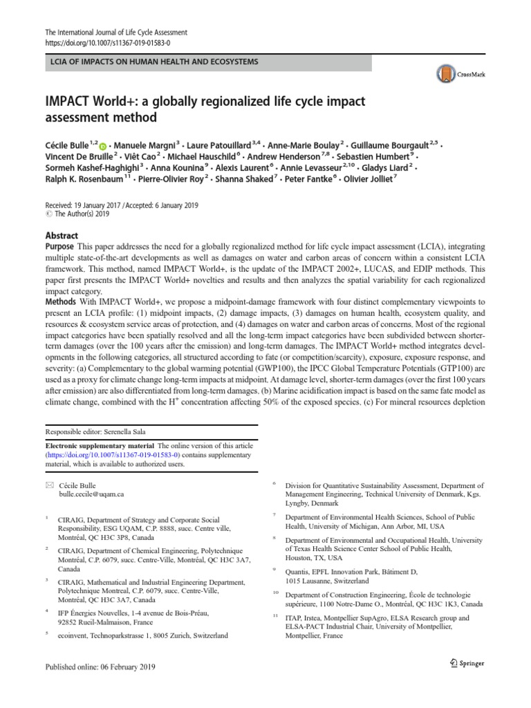 IMPACT World+: A Globally Regionalized Life Cycle Impact Assessment Method | PDF | Life Cycle ...