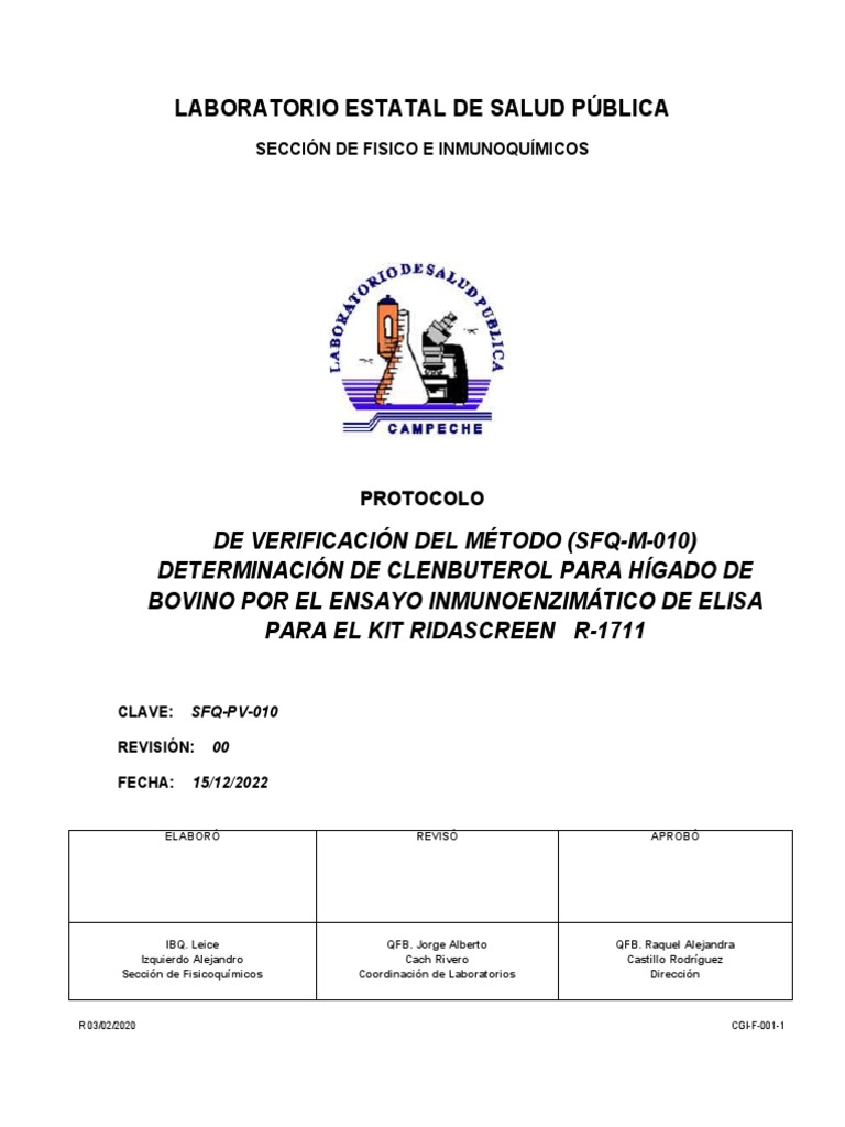 SFQ-PV-010 Verif. Metodo Clenbuterol 15122022 | PDF | Elisa ...