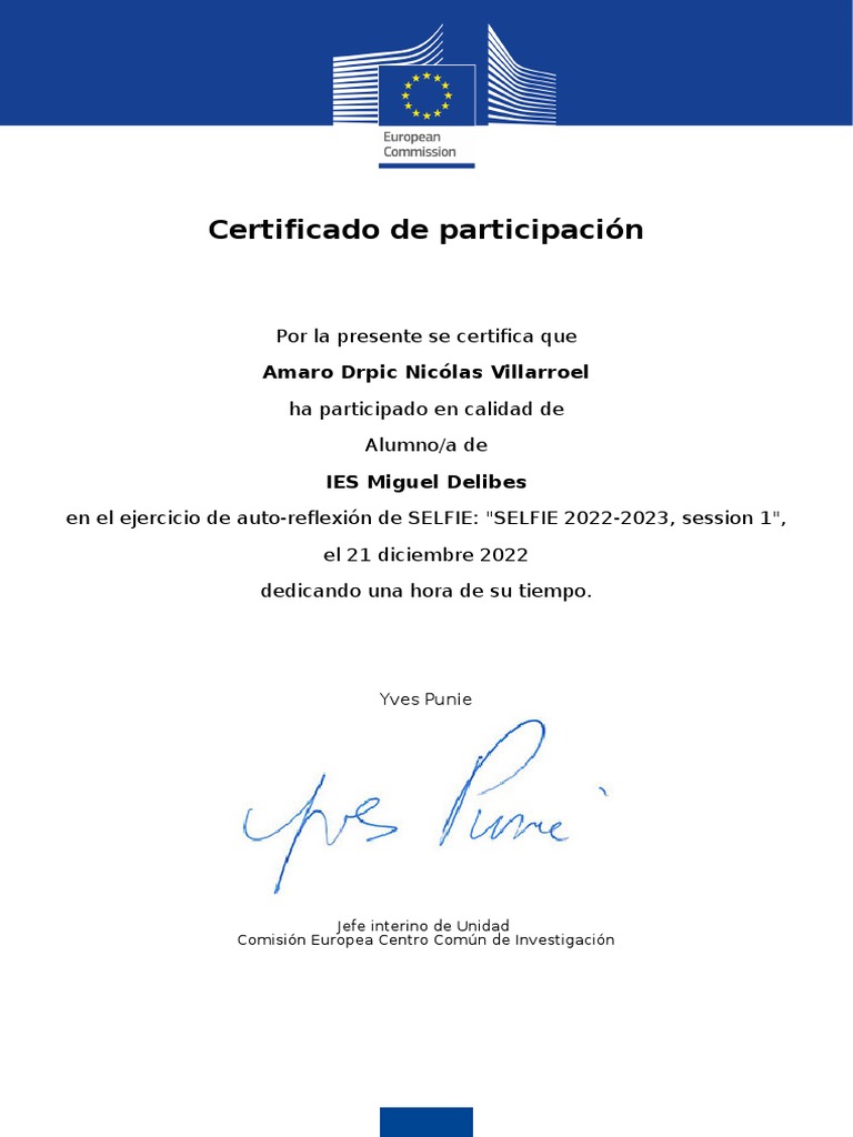 Certificado de Participación: Por La Presente Se Certifica Que | PDF