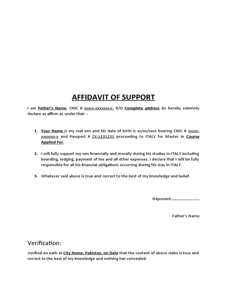 Sample Affidavit of Support | PDF