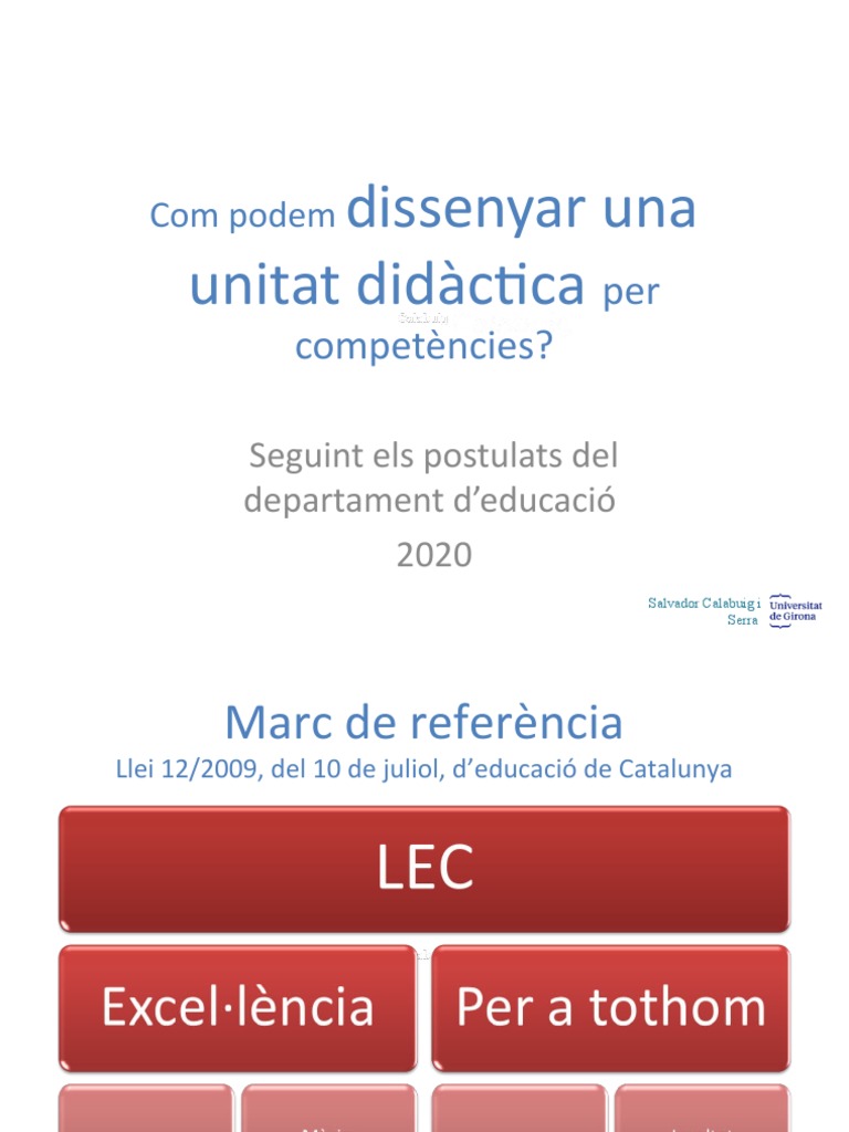 Dissenyar Una Unitat Didàctica: Per Competències? | PDF