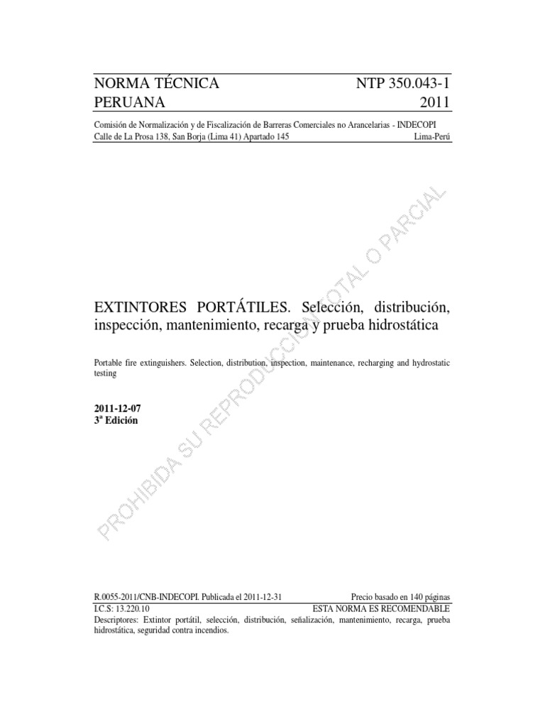 1. NTP 350.043-1 Extintores Portátiles | PDF | Agua | Perú