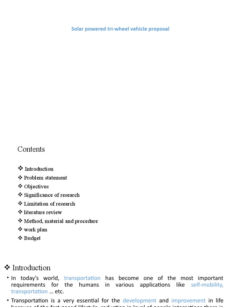 Solar Powered Tri-Wheel Vehicle Proposal | PDF | Solar Power | Vehicles